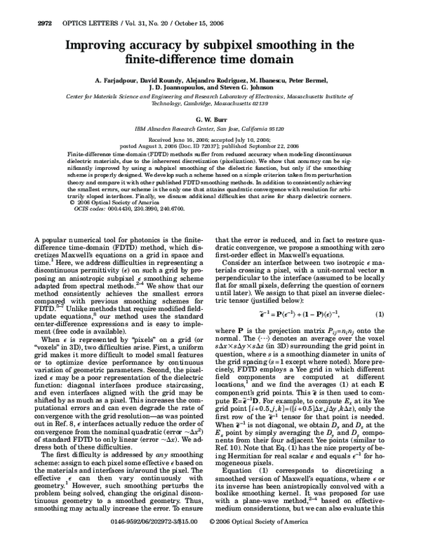 (PDF) Improving accuracy by subpixel smoothing in the finite-difference ...