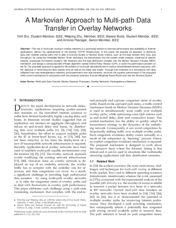 Pdf A Markovian Approach To Multipath Data Transfer In Overlay Networks