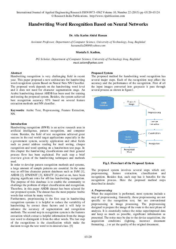 (PDF) Handwriting Word Recognition Based on Neural Networks