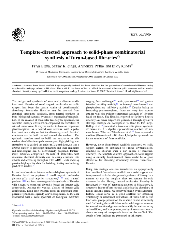(PDF) Template-Directed Approach to Solid-Phase Combinatorial Synthesis of Furan-Based Libraries* 1