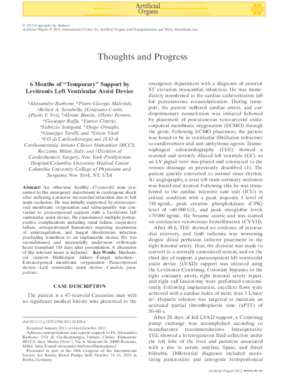 (PDF) 6 months of "temporary" support by Levitronix left ventricular ...
