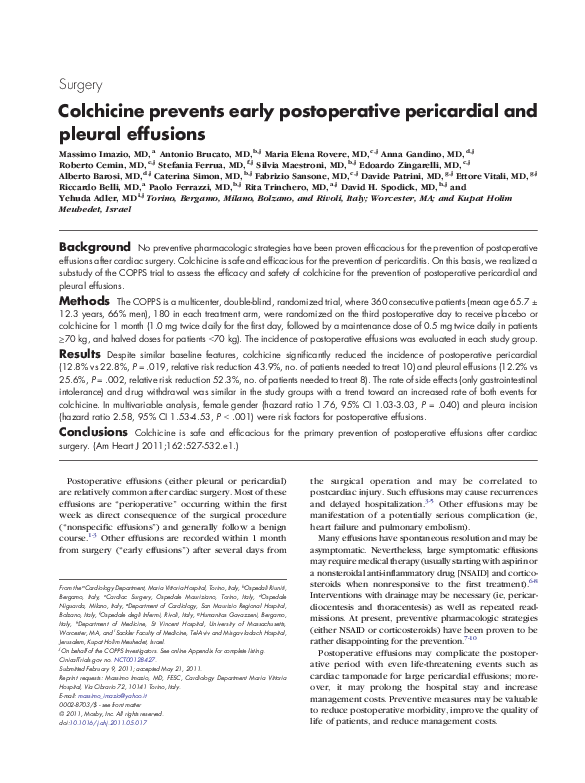 (PDF) Colchicine prevents early postoperative pericardial and pleural ...
