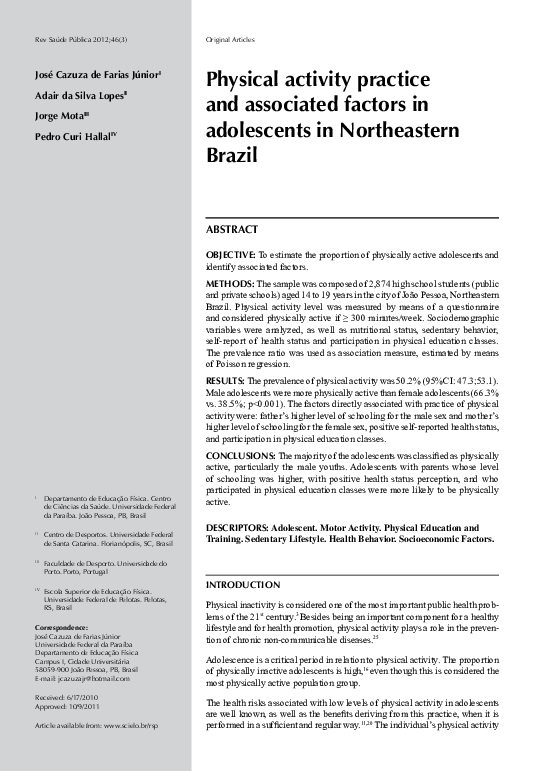 (PDF) Physical activity practice and associated factors in adolescents ...