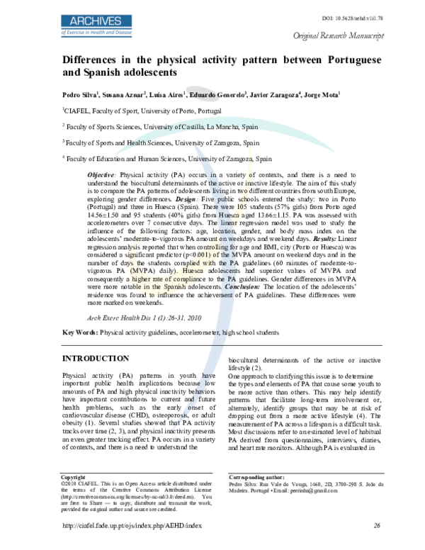 (PDF) Differences in the physical activity pattern between Portuguese and Spanish adolescents