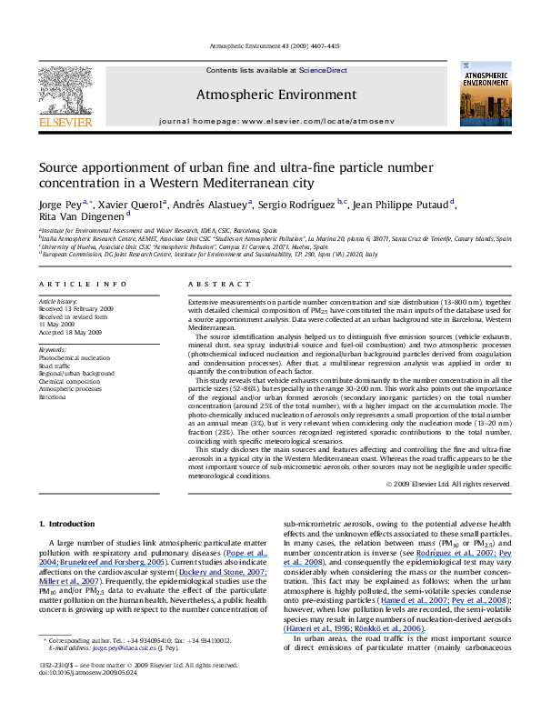 (PDF) Source apportionment of urban fine and ultra-fine particle number concentration in a ...