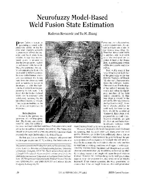(PDF) Neurofuzzy model-based weld fusion state estimation | Radovan Kovacevic - Academia.edu