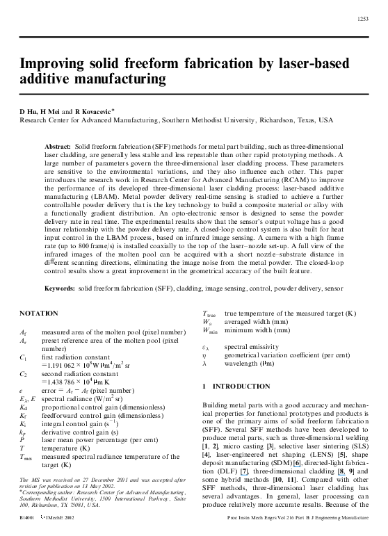(PDF) Improving solid freeform fabrication by laser-based additive ...