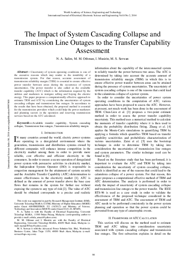 (PDF) The Impact of System Cascading Collapse and Transmission Line ...