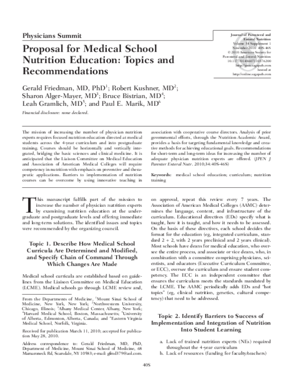 (PDF) Proposal for Medical School Nutrition Education: Topics and ...