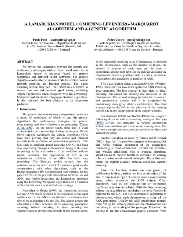 (PDF) A LAMARCKIAN MODEL COMBINING LEVENBERG-MARQUARDT ALGORITHM AND A ... (PDF) A LAMARCKIAN MODEL COMBINING LEVENBERG-MARQUARDT ALGORITHM AND A ...