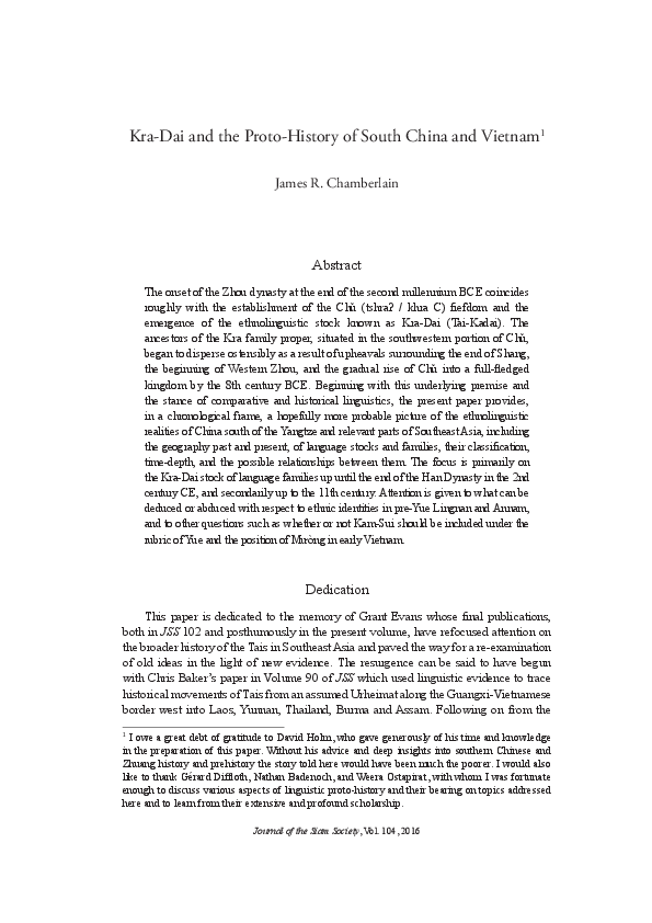(PDF) Kra-Dai and the Proto-History of South China and Vietnam