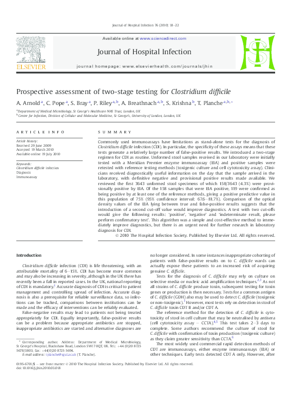 (PDF) Prospective assessment of two-stage testing for Clostridium difficile