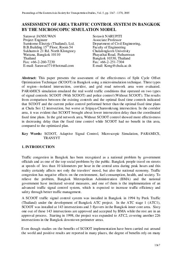 Pdf Assessment Of Area Traffic Control System In Bangkok By The Microscopic Simulation Model