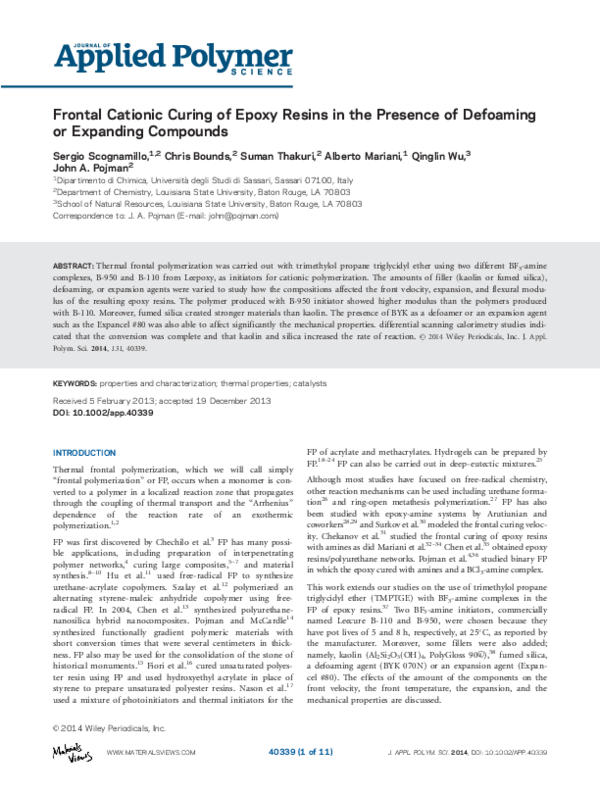 (PDF) Frontal cationic curing of epoxy resins | John Pojman - Academia.edu