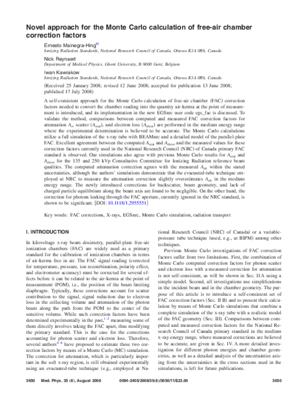 (PDF) Novel approach for the Monte Carlo calculation of free-air chamber correction factors