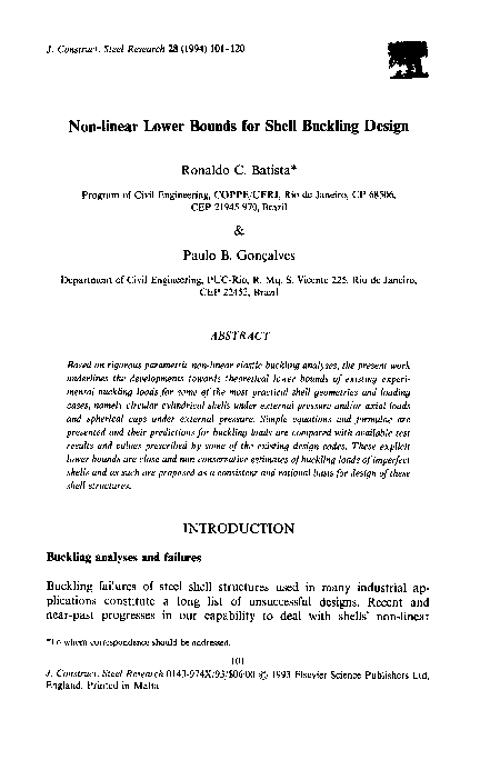 (PDF) Non-linear lower bounds for shell buckling design