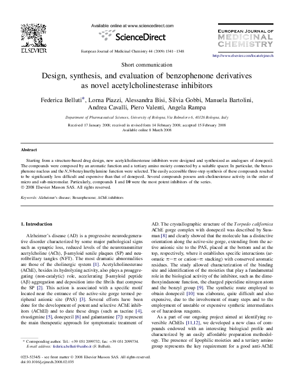 (PDF) Design, synthesis, and evaluation of benzophenone derivatives as novel ...