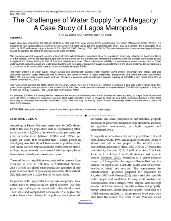 (PDF) The Challenges of Water Supply for A Megacity: A Case Study of ...