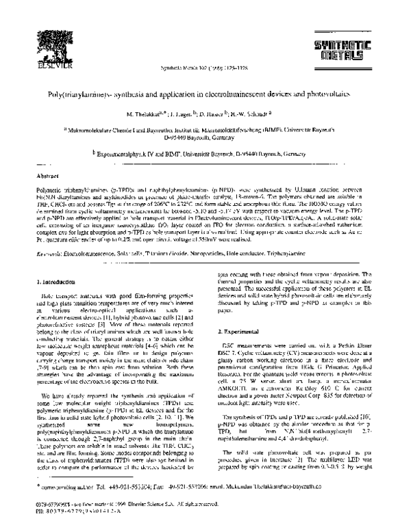 (PDF) Poly(triarylamine)s- synthesis and application in ...