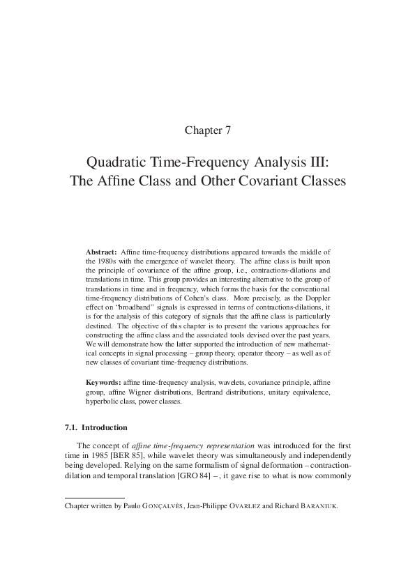 Pdf Quadratic Time‐frequency Analysis Iii The Affine Class And Other