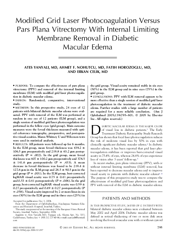 (PDF) Modified Grid Laser Photocoagulation Versus Pars Plana Vitrectomy With Internal Limiting ...