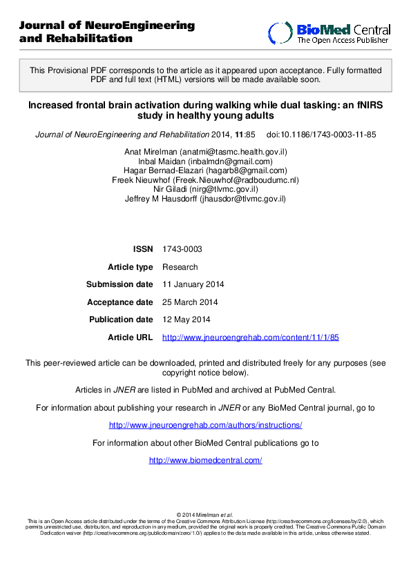 (PDF) Increased frontal brain activation during walking while dual ...
