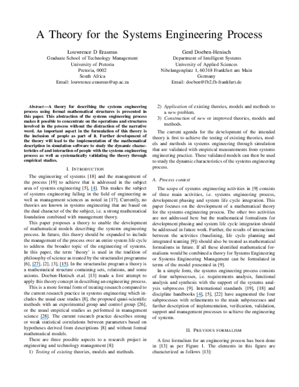 (PDF) A theory for the systems engineering process
