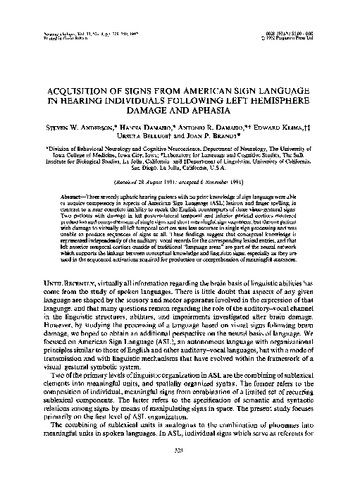 (PDF) ASL Acquisition in Hearing Individuals with Left Hemisphere Damage