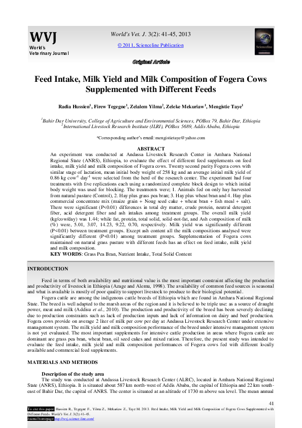 (PDF) Feed Intake, Milk Yield and Milk Composition of Fogera Cows ...