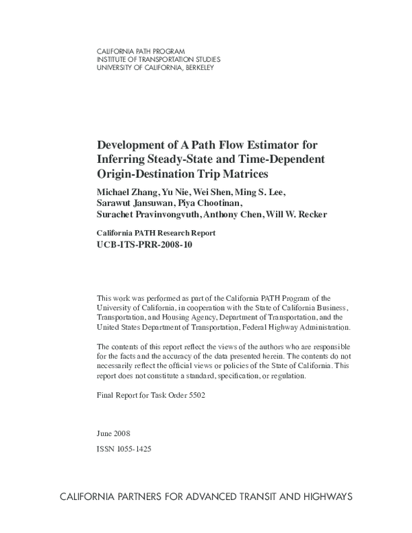 (PDF) Development of A Path Flow Estimator for Inferring Steady-State and Time-Dependent Origin ...