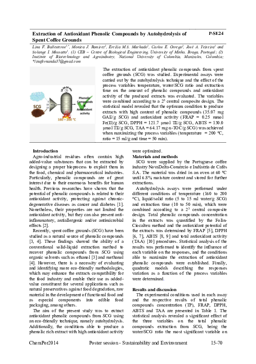 (PDF) Extraction of antioxidant phenolic compounds from spent coffee ...