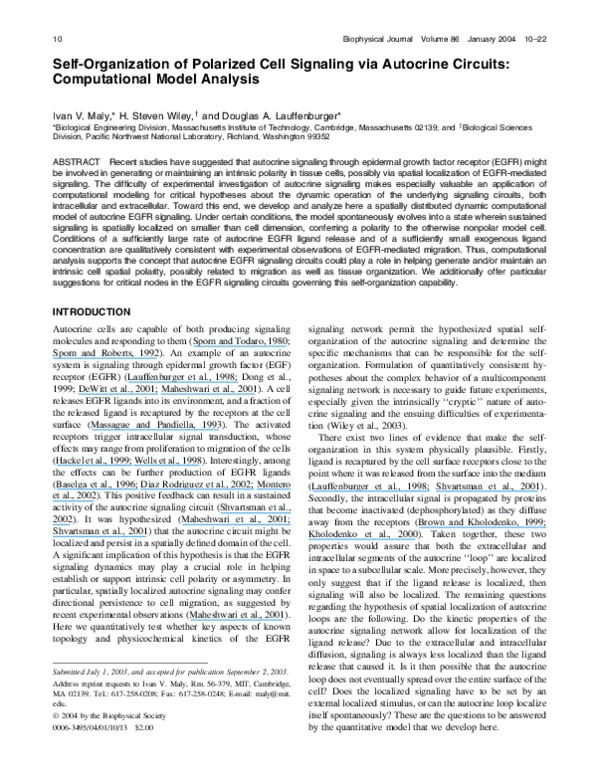 (PDF) Self-Organization of Polarized Cell Signaling via Autocrine Circuits: Computational Model ...
