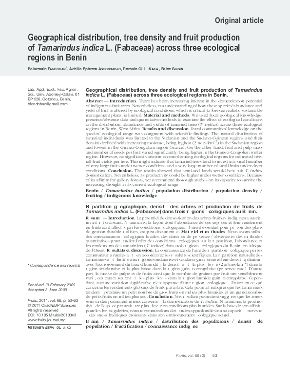 (PDF) Geographical distribution, tree density and fruit production of ...