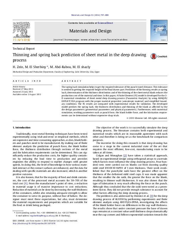 (PDF) Thinning and spring back prediction of sheet metal in the deep ...