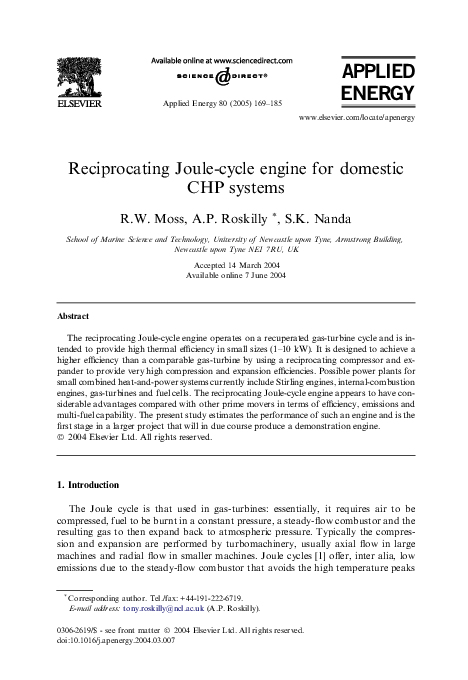 (PDF) Reciprocating Joule-cycle engine for domestic CHP systems