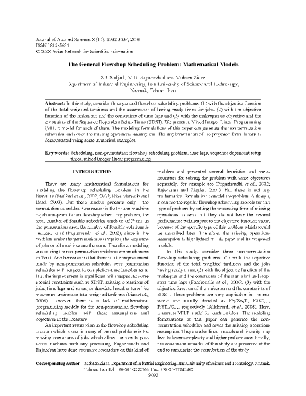 Pdf The General Flowshop Scheduling Problem Mathematical Models