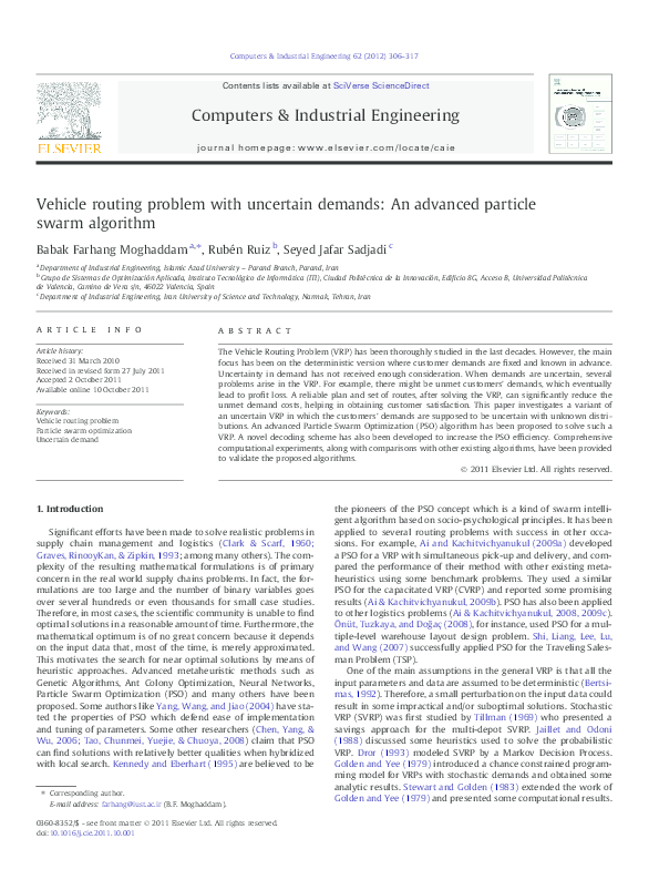 Pdf Vehicle Routing Problem With Uncertain Demands An Advanced Particle Swarm Algorithm