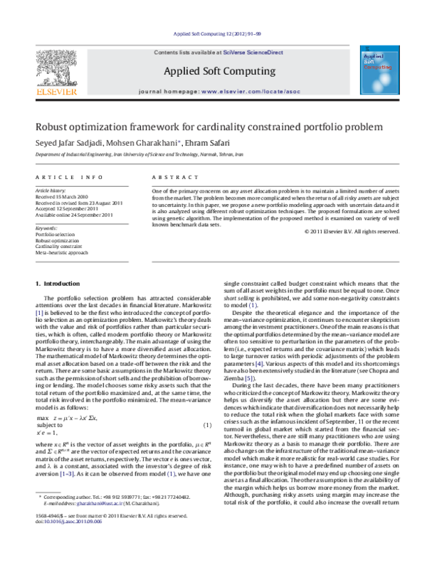 Robust Optimization Framework For Cardinality Constrained Portfolio Problem