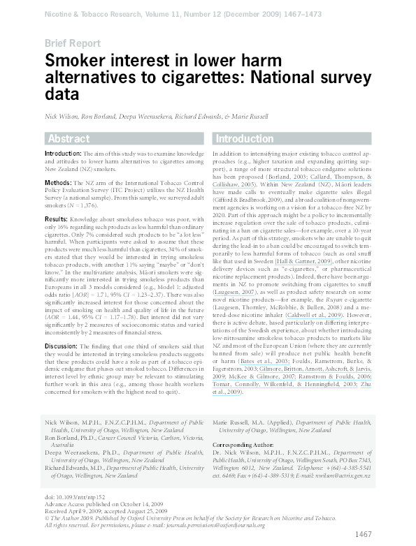 (PDF) Smoker interest in lower harm alternatives to cigarettes ...