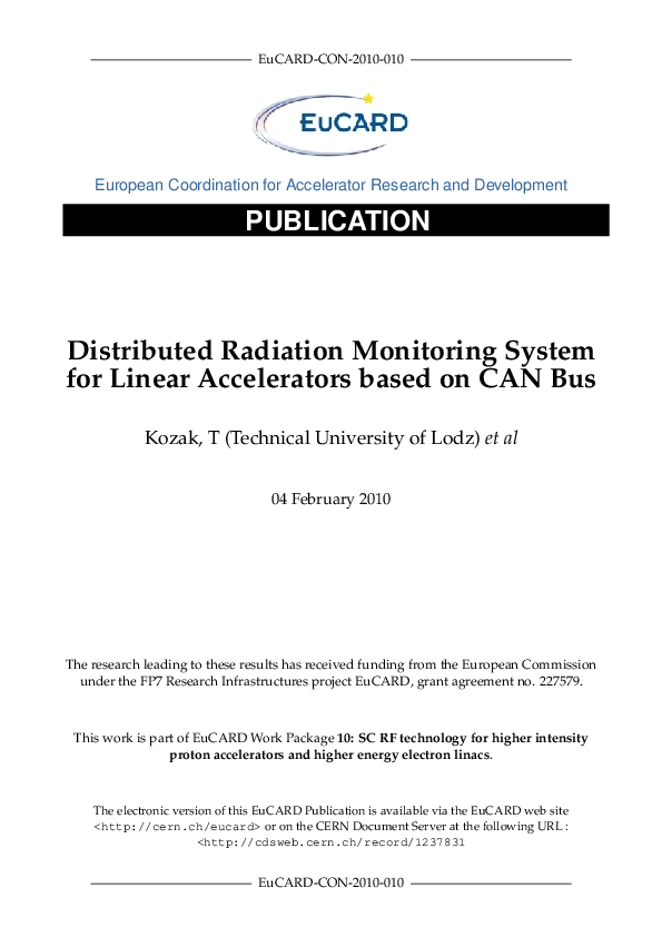 (PDF) Distributed radiation monitoring system for linear accelerators based on CAN bus