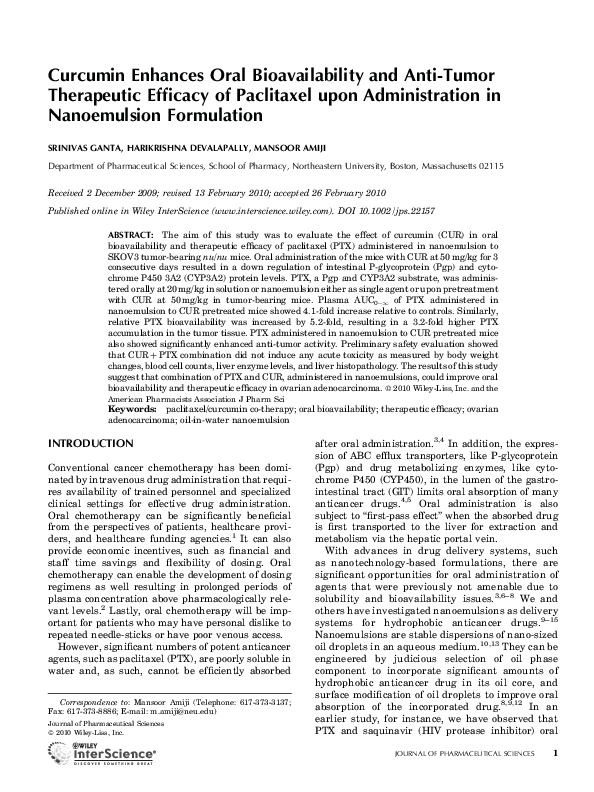 (PDF) Curcumin enhances oral bioavailability and anti‐tumor therapeutic ...