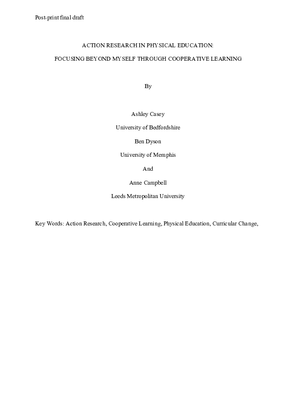 (PDF) Action research in physical education: focusing beyond myself ...