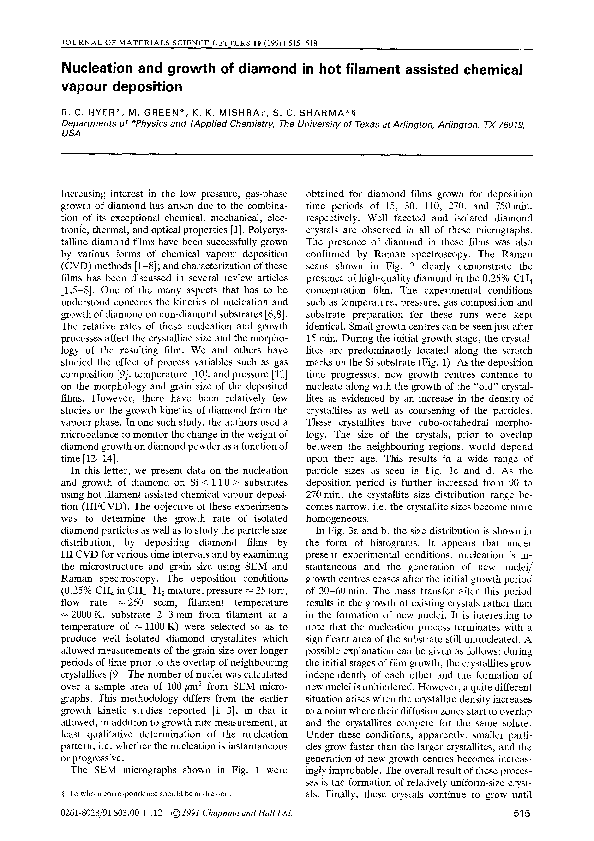 (PDF) NUCLEATION AND GROWTH OF DIAMOND IN HOT FILAMENT ASSISTED ...