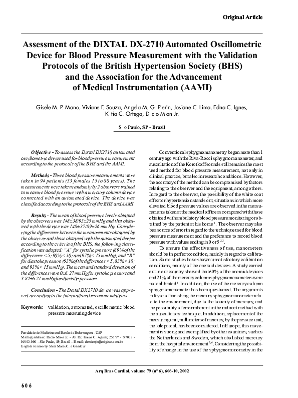 (PDF) Assessment of the DIXTAL DX-2710 Automated Oscillometric Device ...