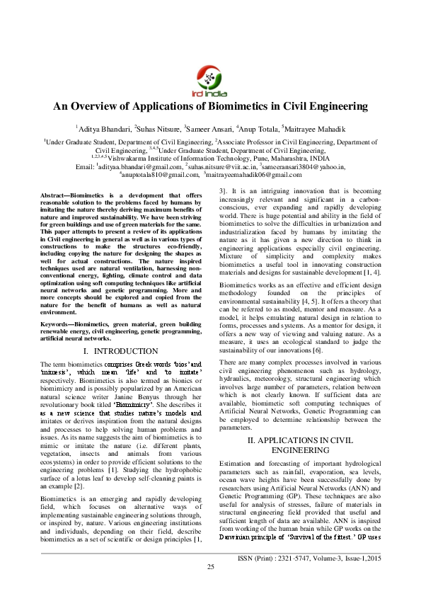 (PDF) An Overview of Applications of Biomimetics in Civil Engineering