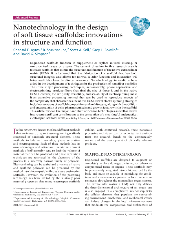 (PDF) Nanotechnology in the design of soft tissue scaffolds ...