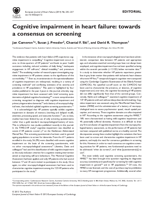 (PDF) Cognitive impairment in heart failure: Towards a consensus on ...