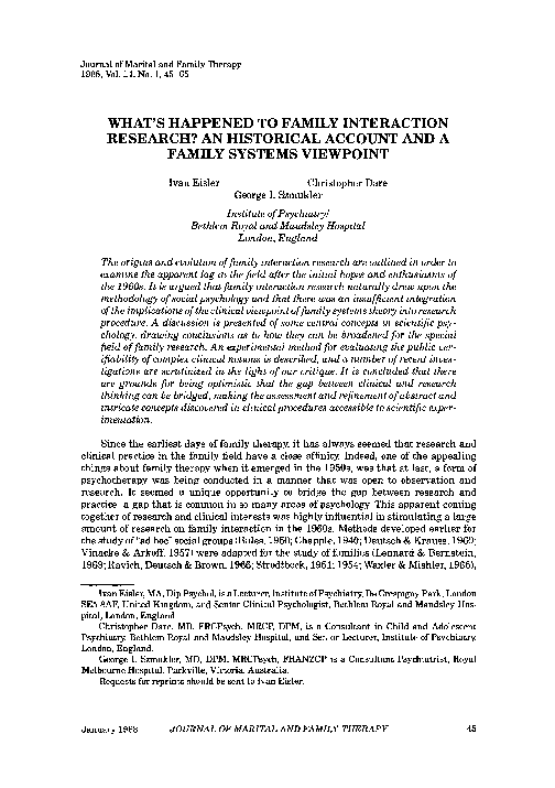 (PDF) What's Happened to Family Interaction Research? An Historical ...