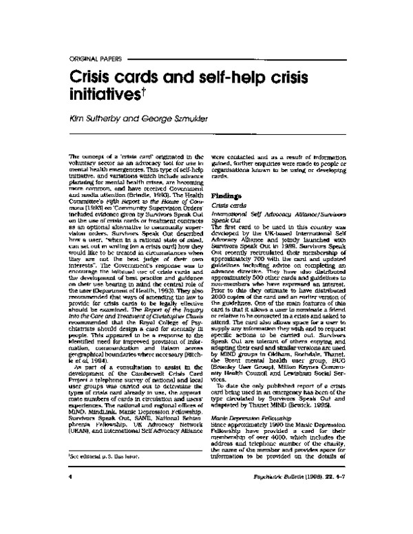 (PDF) Crisis cards and self-help crisis initiatives