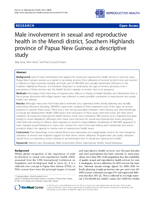(PDF) Male involvement in sexual and reproductive health in the Mendi ...